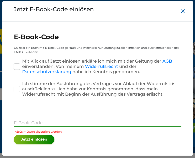 E-Book-Code einlösen